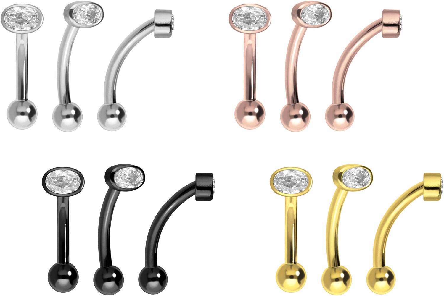 Titanium banana with push fit SETTED OVAL CRYSTAL | PIERCINGLINE